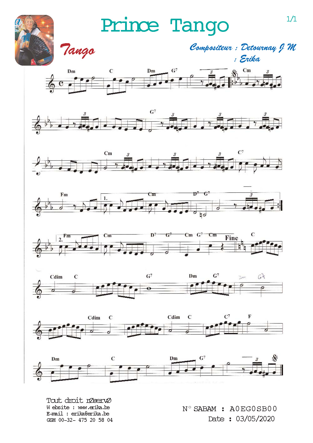 Prince Tango – Les Partitions partagées par Erika